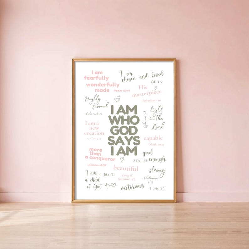 Christian Wall Art for Girls – Sage and Pink Scripture Print – Godly ...