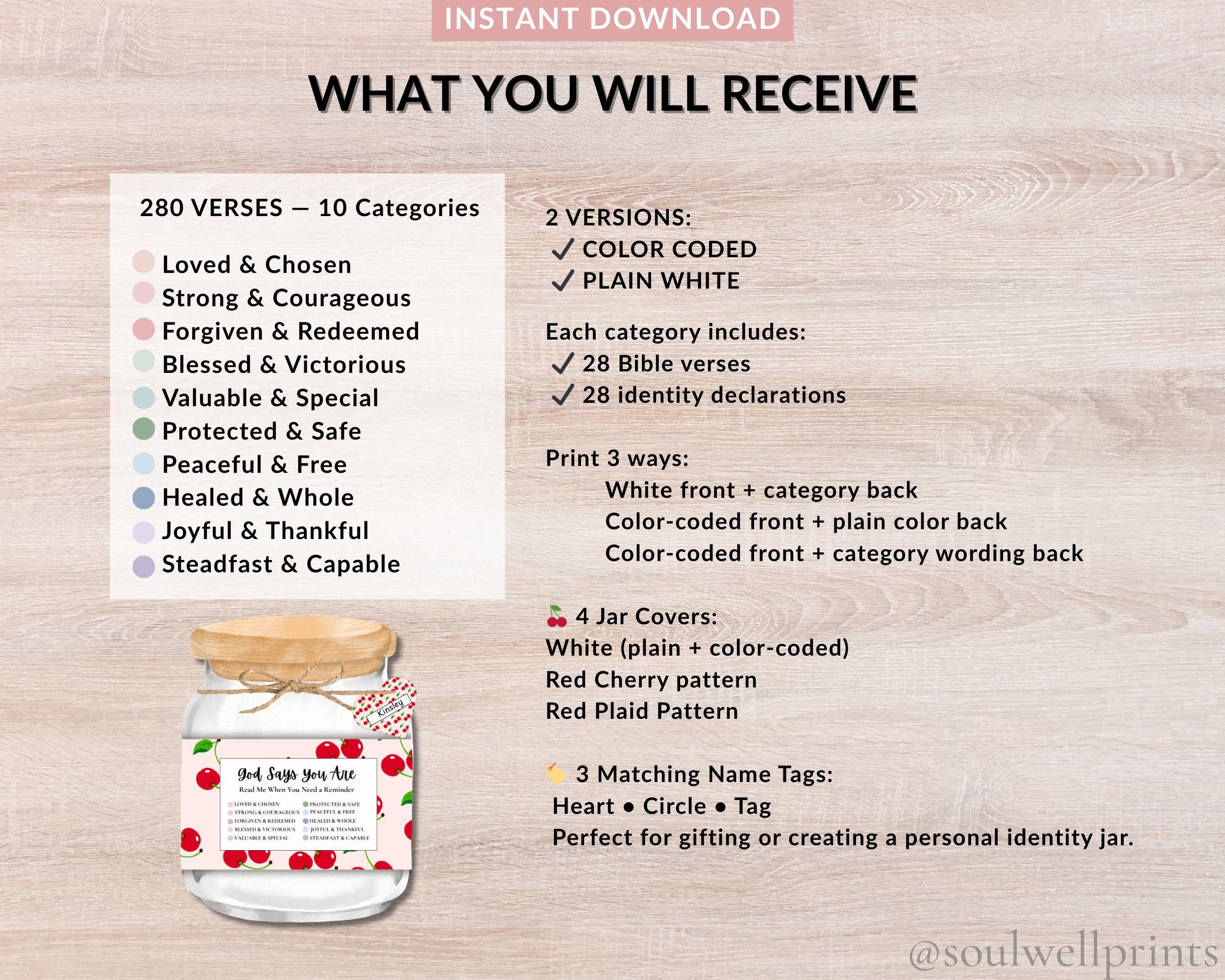 DIY Bible Verse Jar Printable | God Says You Are Cards | Color-coded ...
