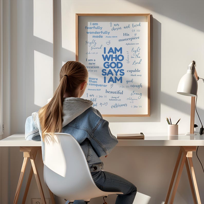 Blue Bible Verse Wall Art – Christian Affirmation Print for College ...