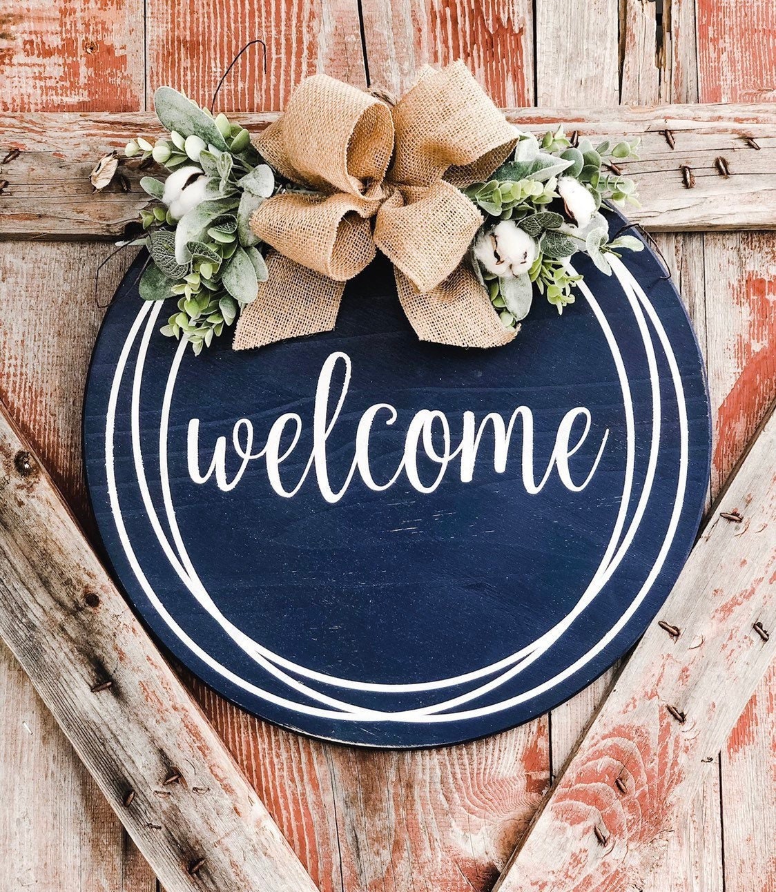 Signs Welcome Sign Round Sign Front Porch Signs Door Hanger ...