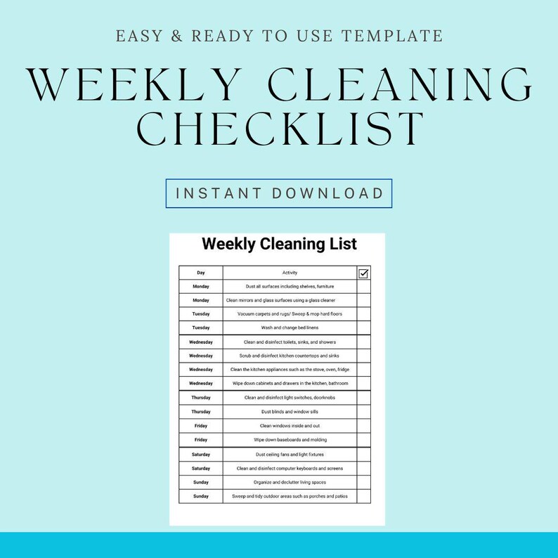 Weekly Cleaning Checklist - Etsy