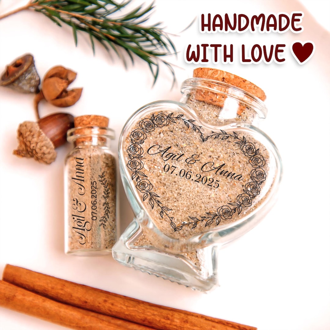 Personalized Anniversary Sand Keepsake Jar Set: Heart & Mini Glass ...
