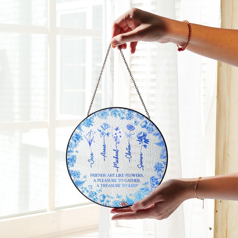 Personalized Birth Flower Suncatcher: Toile De Jouy Stained Glass Gift ...