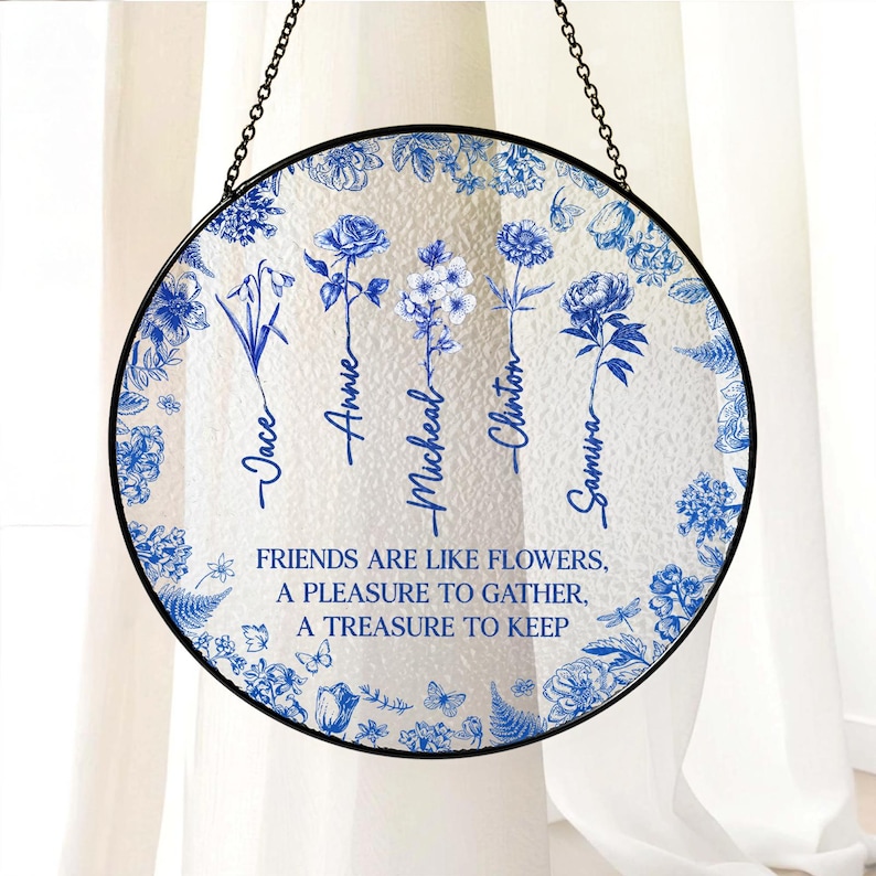 Personalized Birth Flower Suncatcher: Toile De Jouy Stained Glass Gift ...