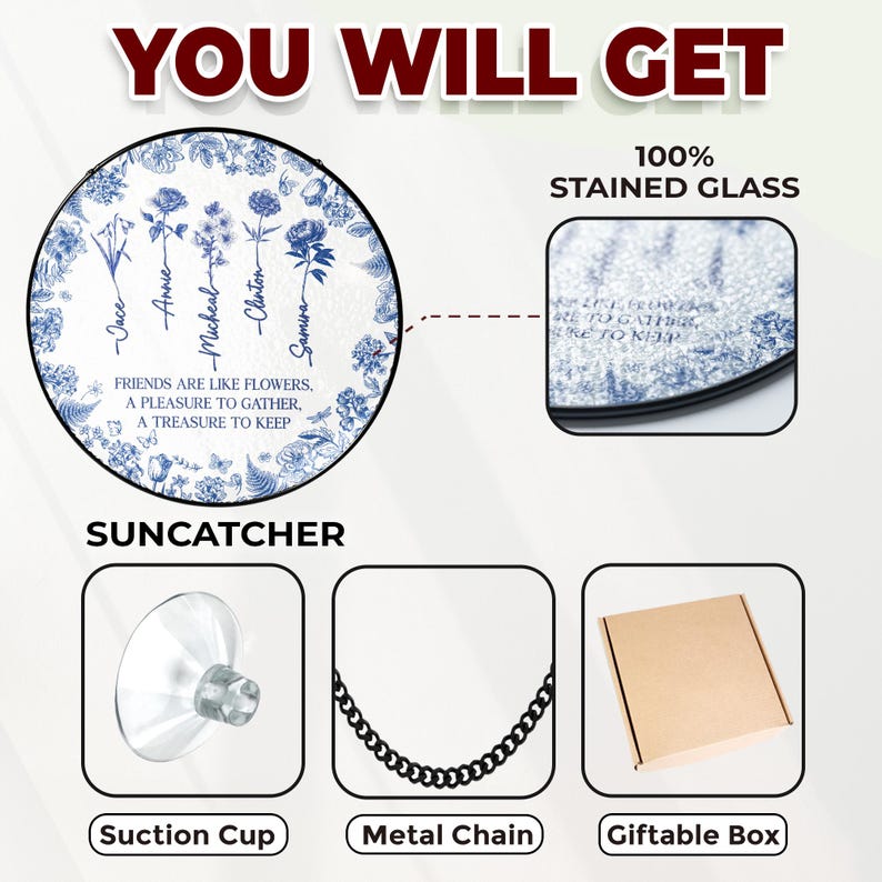 Personalized Birth Flower Suncatcher: Toile De Jouy Stained Glass Gift ...