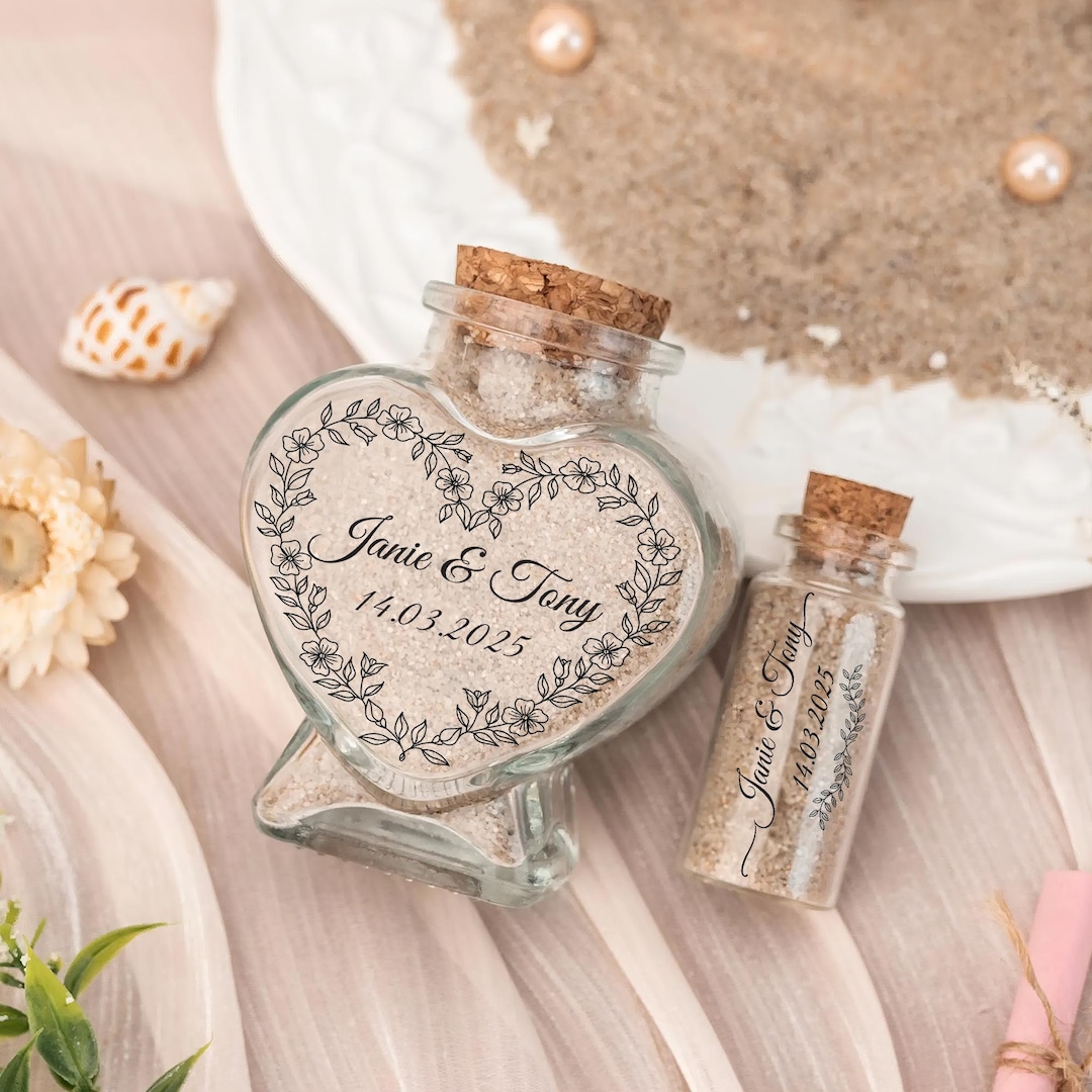 Personalized Sand Keepsake Jar Set: Heart & Mini Glass Bottles - Etsy