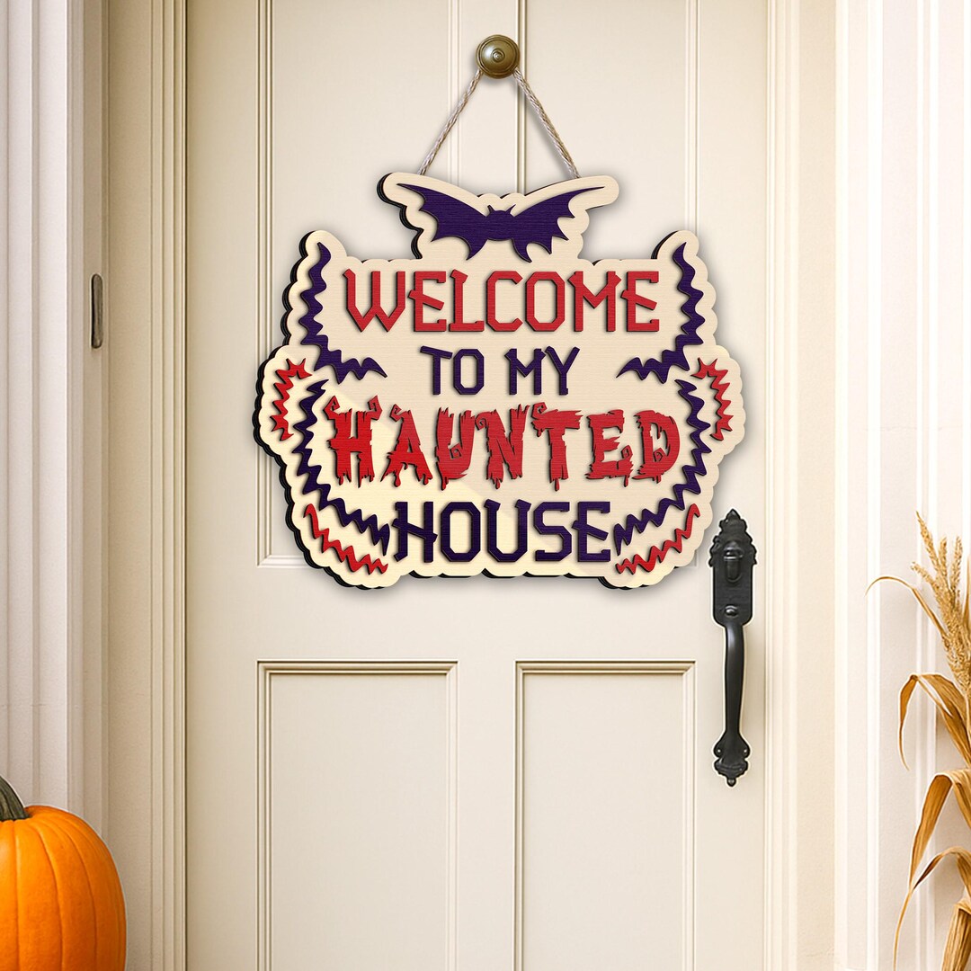 Haunted House Wooden Door Sign: Spooky Halloween Porch Decor - Etsy