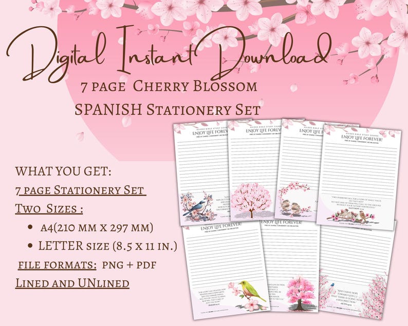 Spanish Letter Writing Paper: Floral Stationery Set (printable PDF ...