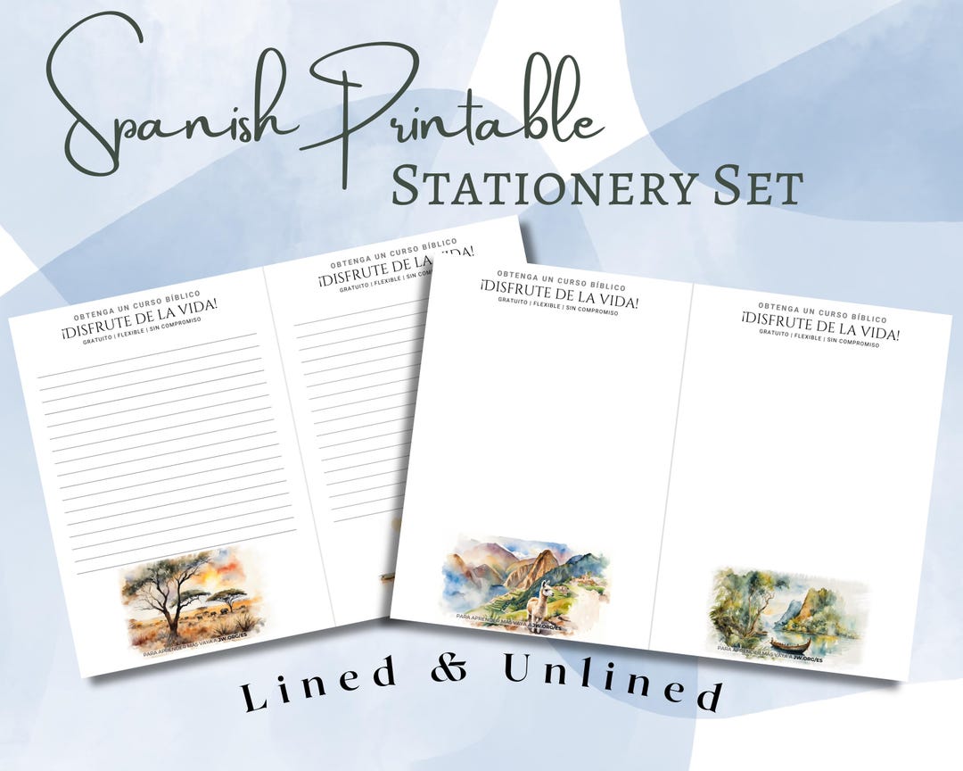 Spanish Printable Stationery Set: Watercolor Landscapes| Half Sheet ...