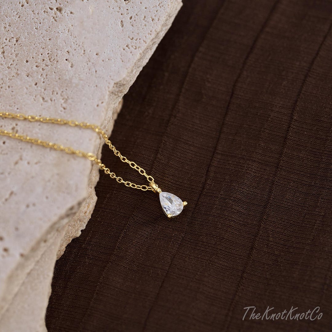 Dainty Teardrop Diamond Necklace, Minimalist Diamond Necklace, Sterling ...