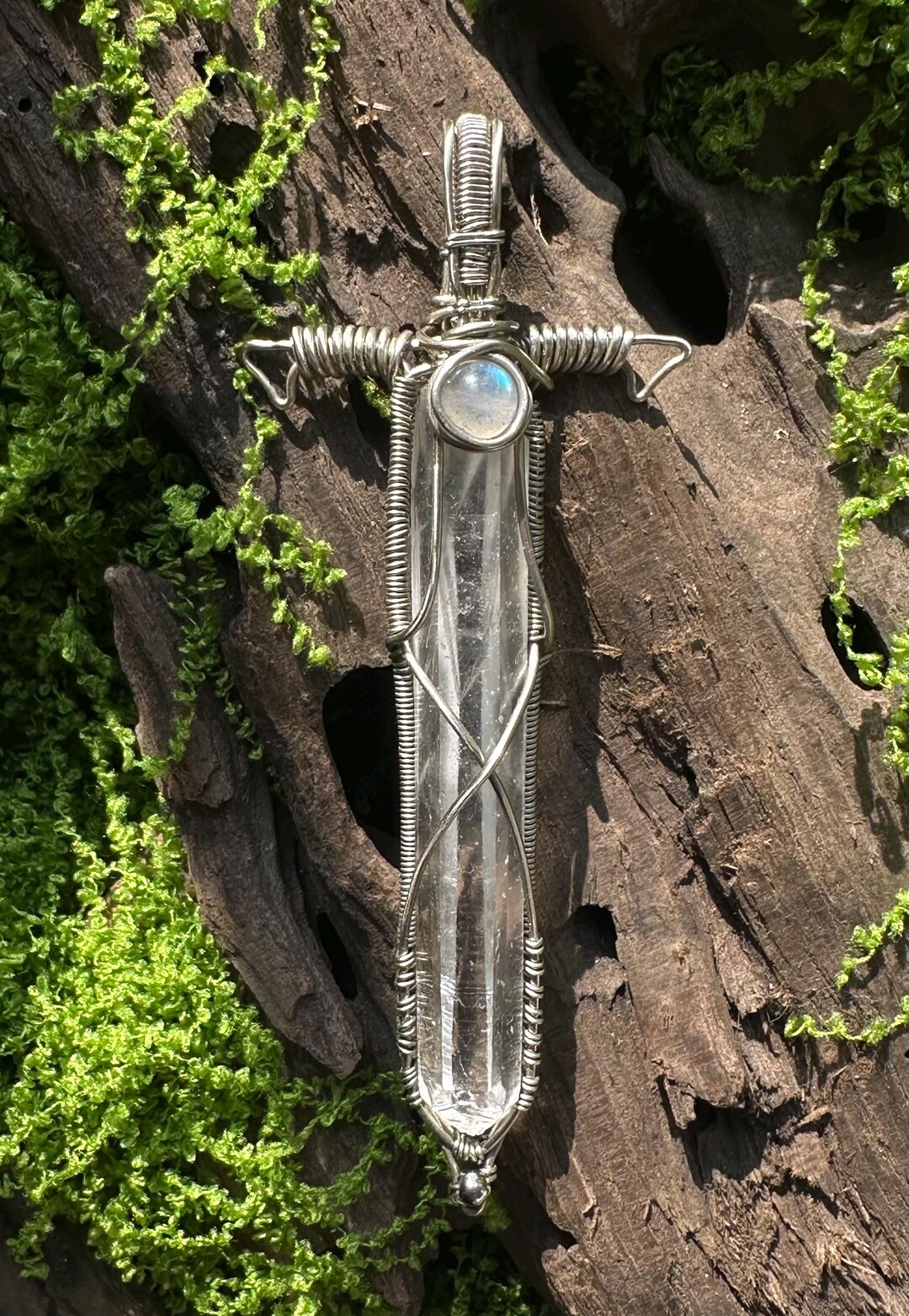 Lemuria Quartz Moonstone Sword Wire Wrapped Pendant Birthstone Gothic ...