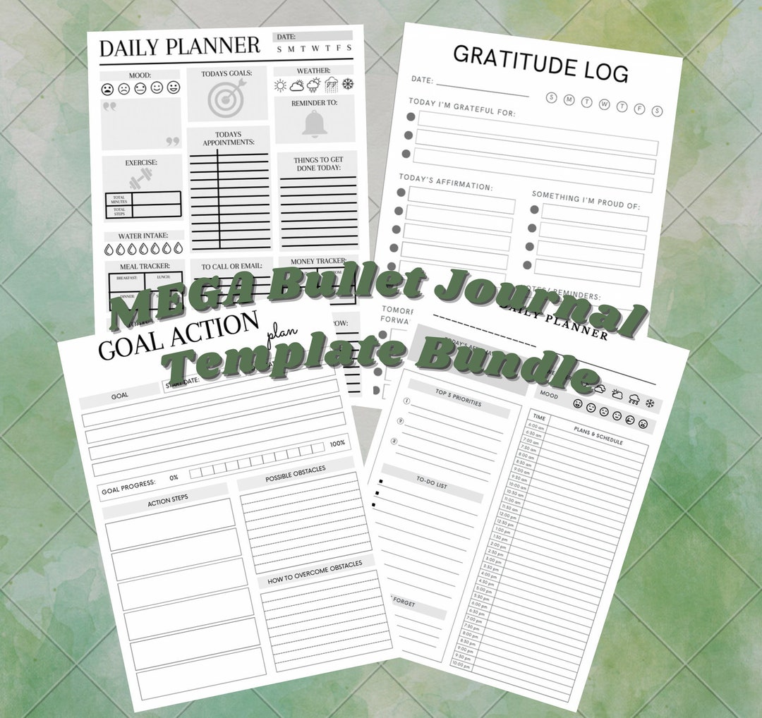 DIGITAL and PRINTABLE Bullet Journaling Template Bundle - Daily Planner ...