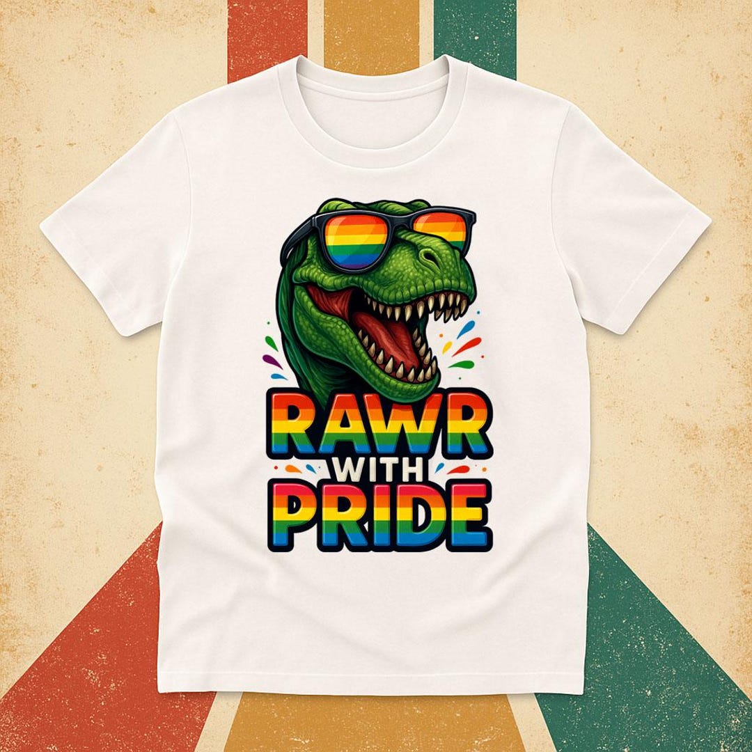 Rawr With Pride PNG – LGBTQ Rainbow Dinosaur Sublimation Design With ...