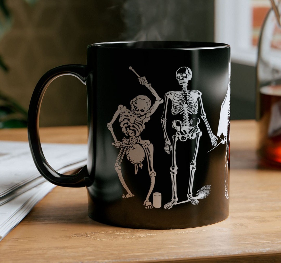 Skeleton Mug, Halloween Coffee Mug, Skulls Coffee Mug, Spooky Black Mug ...