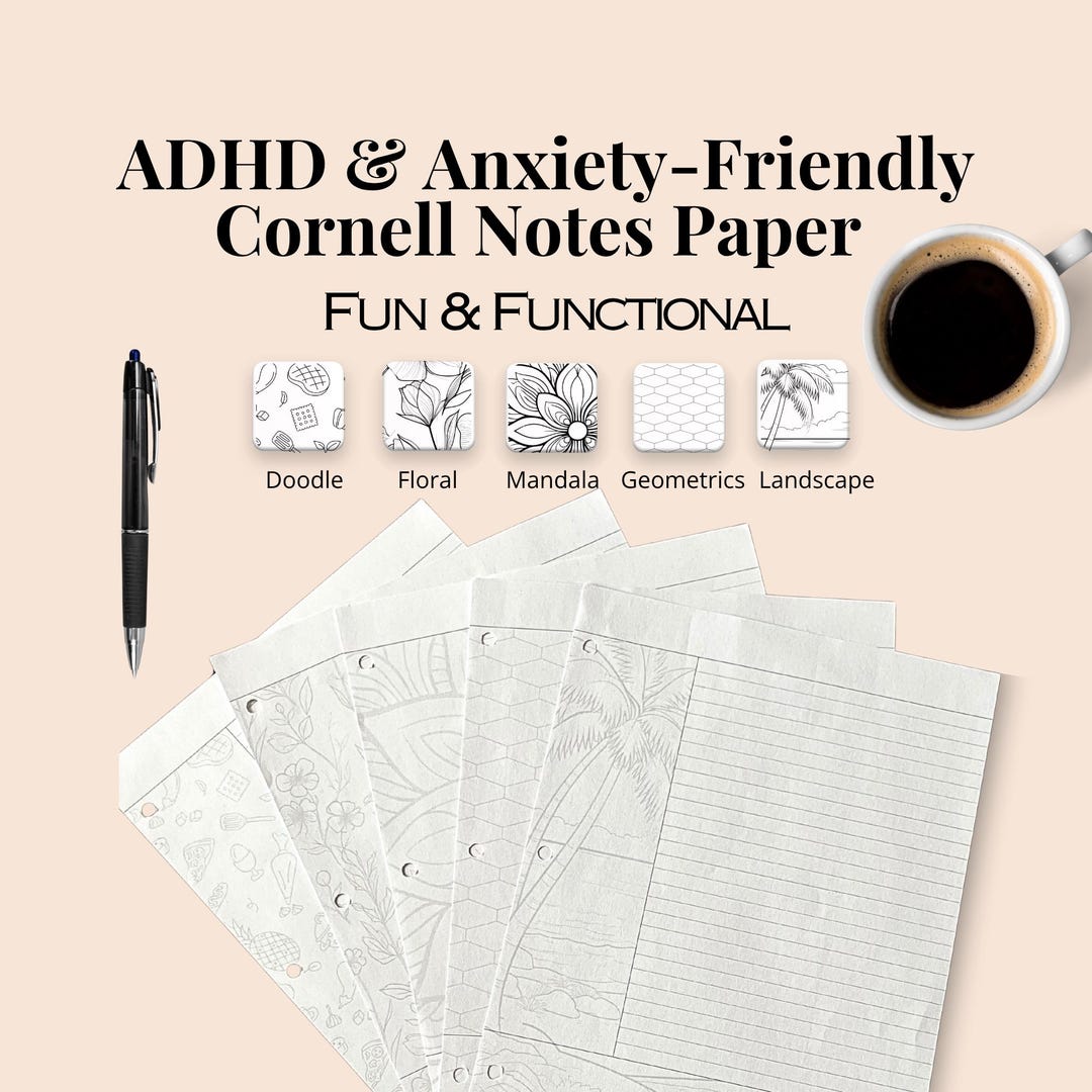ADHD Friendly Cornell Notes Paper: Calming Designs, No-bleed, 8.5x11 - Etsy