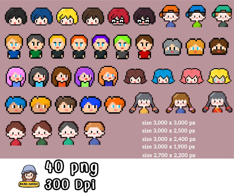 Set of Pixel Art Male and Female Cute Cartoon. - Etsy