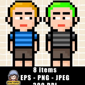 Pixel Art Game Man Characters Vector. EPS + PNG + JPEG Hight Resolution ...
