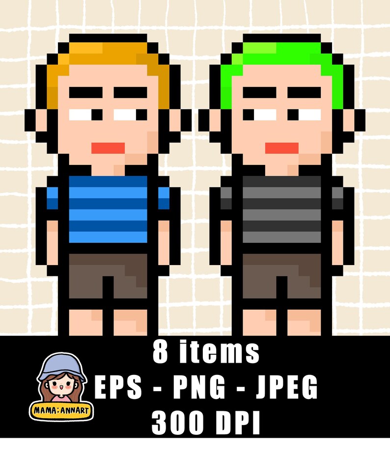 Pixel Art Game Man Characters Vector. EPS + PNG + JPEG Hight Resolution ...