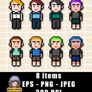 Pixel Art Game Man Characters Vector. EPS + PNG + JPEG Hight Resolution ...