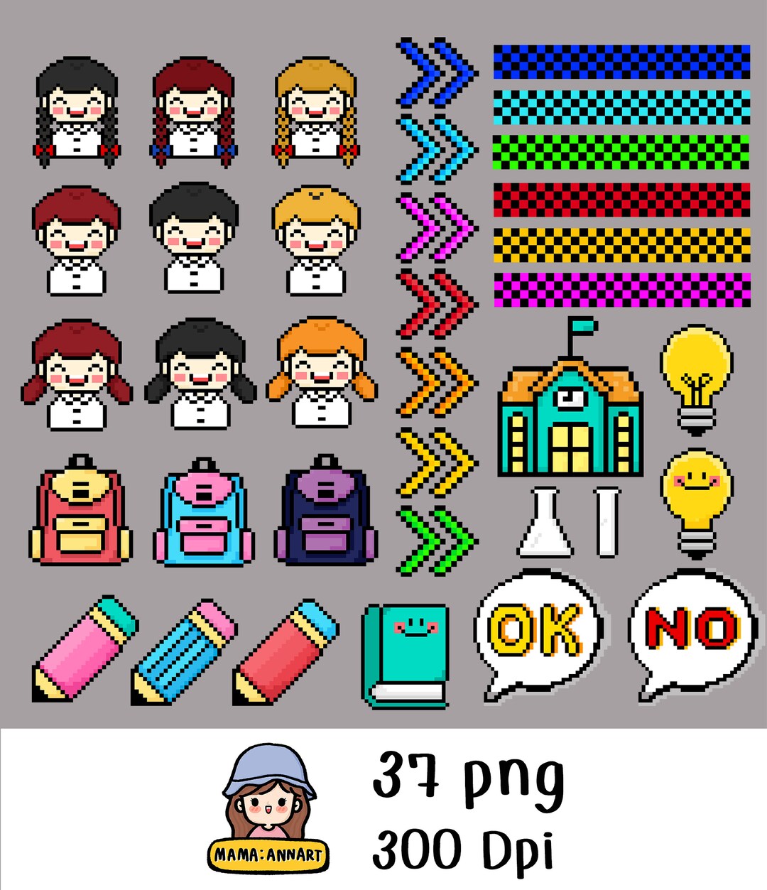 Set of Pixel Art Cute Cartoon Boy and Girl Student. - Etsy