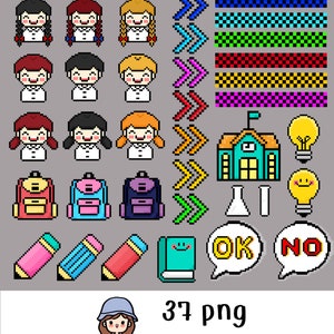 Set of Pixel Art Cute Cartoon Boy and Girl Student. - Etsy