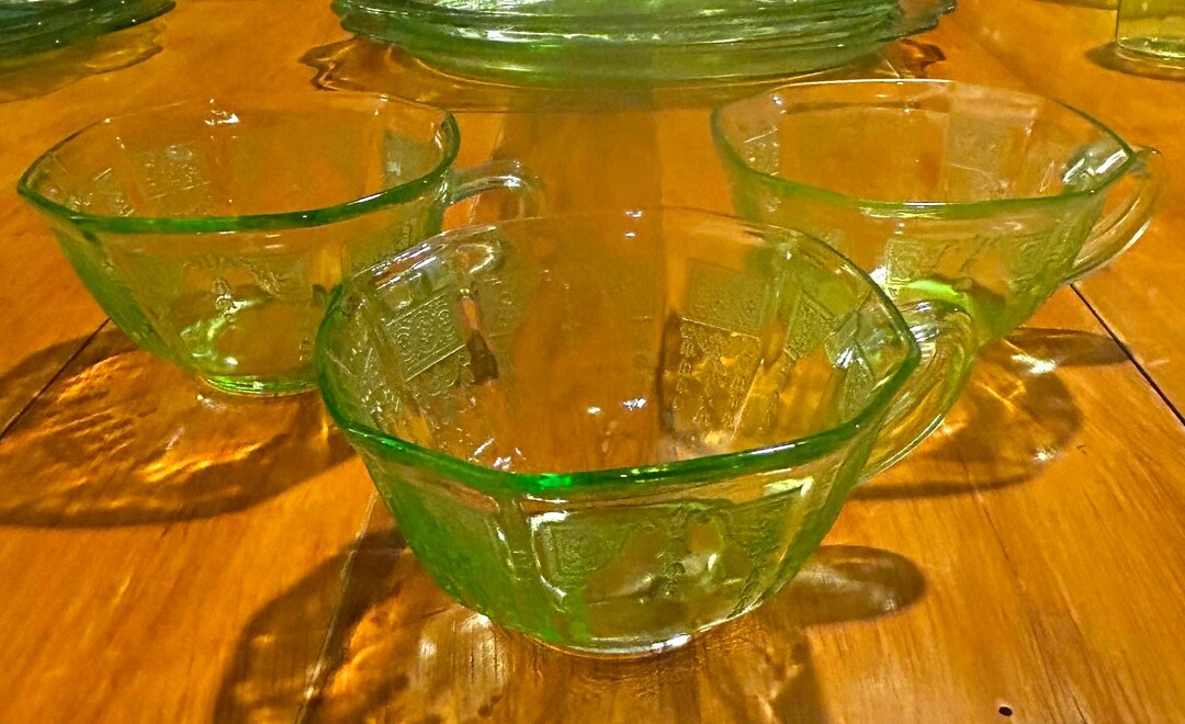 Depression Glass Princess Green Cups Set of 3 - Etsy