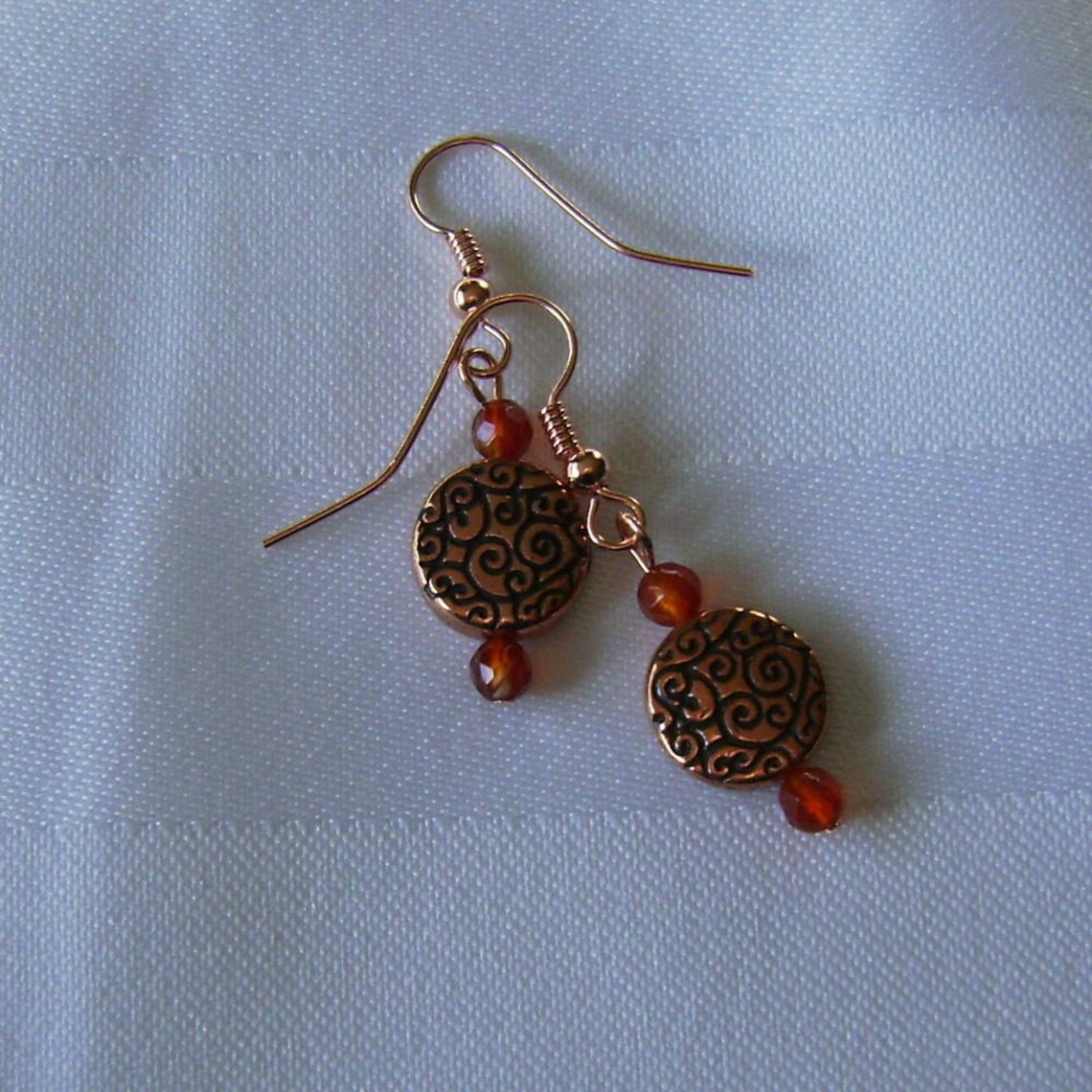 Copper Disc and Red Agate Artisan Earrings Copper and - Etsy