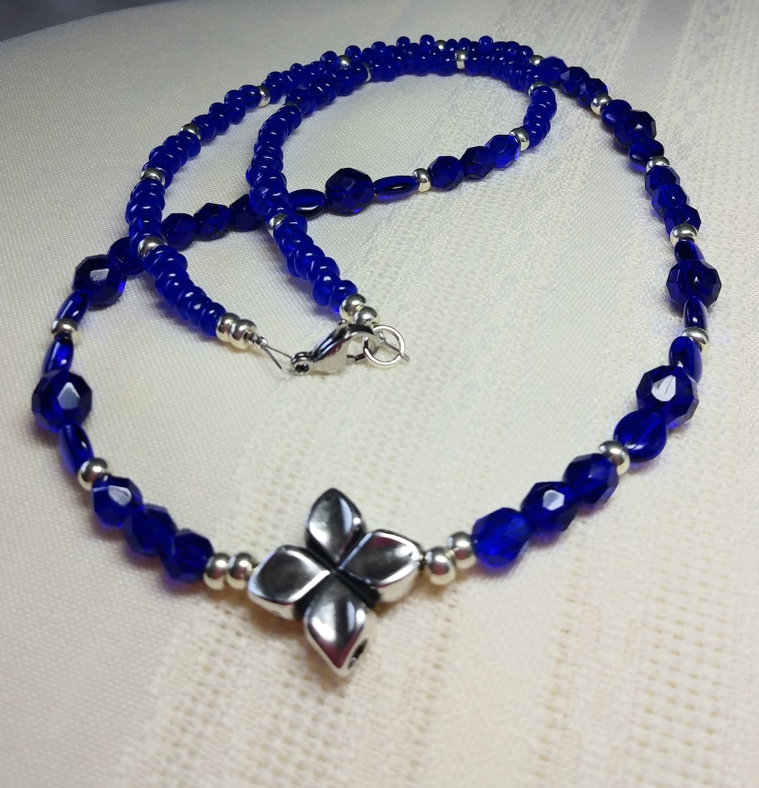 Long Blue Layering Necklace, Cobalt Blue and Silver Necklace, Sterling ...