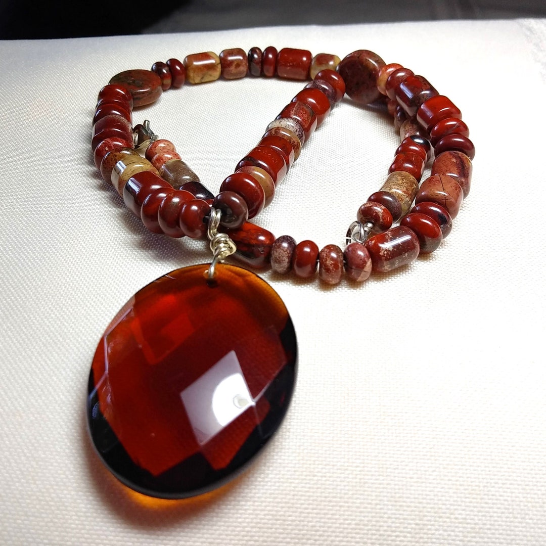 Jasper Gemstone Pendant Necklace, Rainbow Jasper Statement Necklace ...