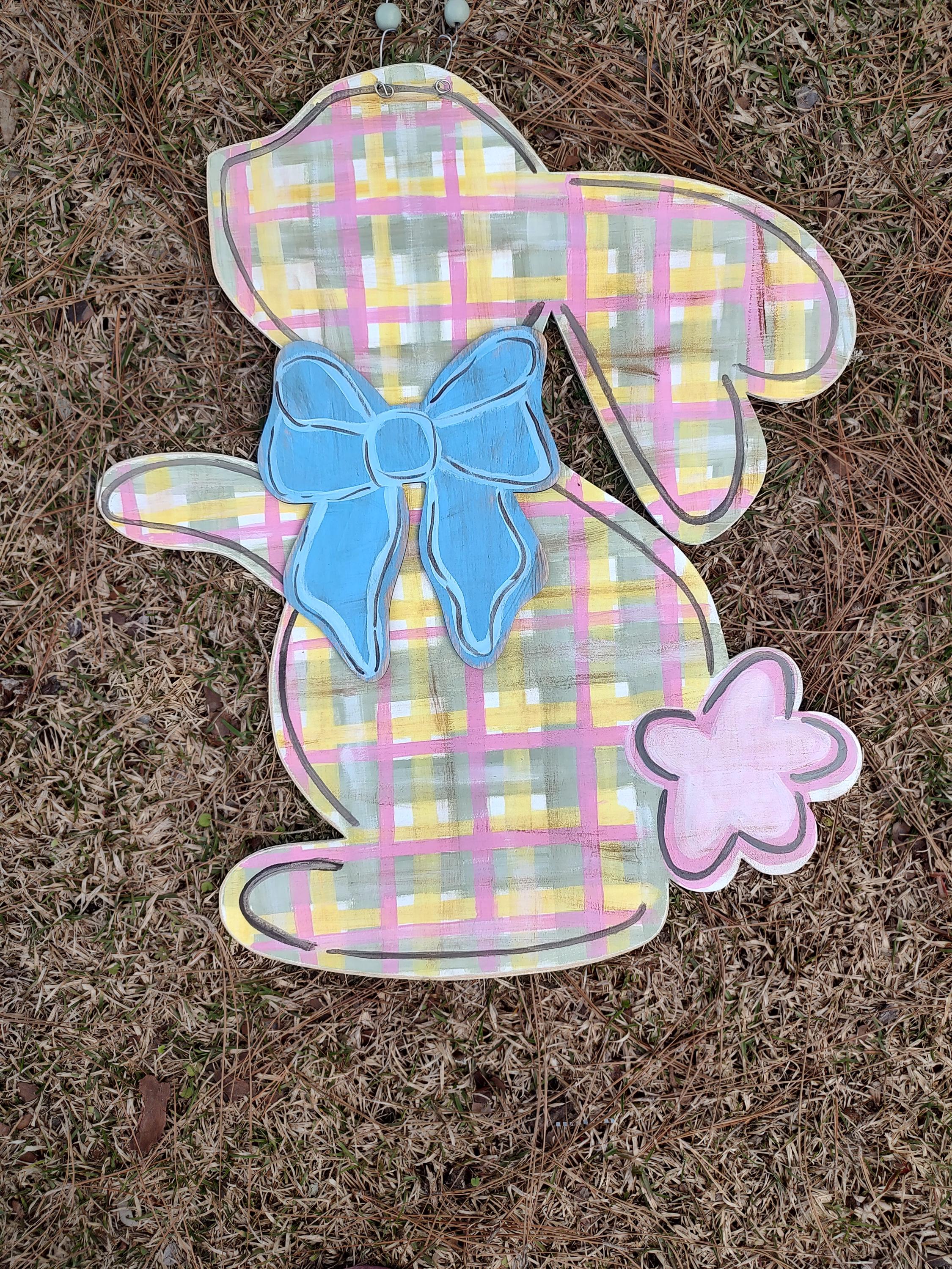1 Easter Bunny With 3D Bow Doorhanger- You Choose Pattern - Etsy