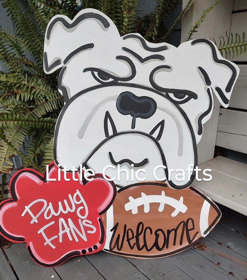 Bulldog Football Doorhanger- Dawg Fans Welcome - Etsy