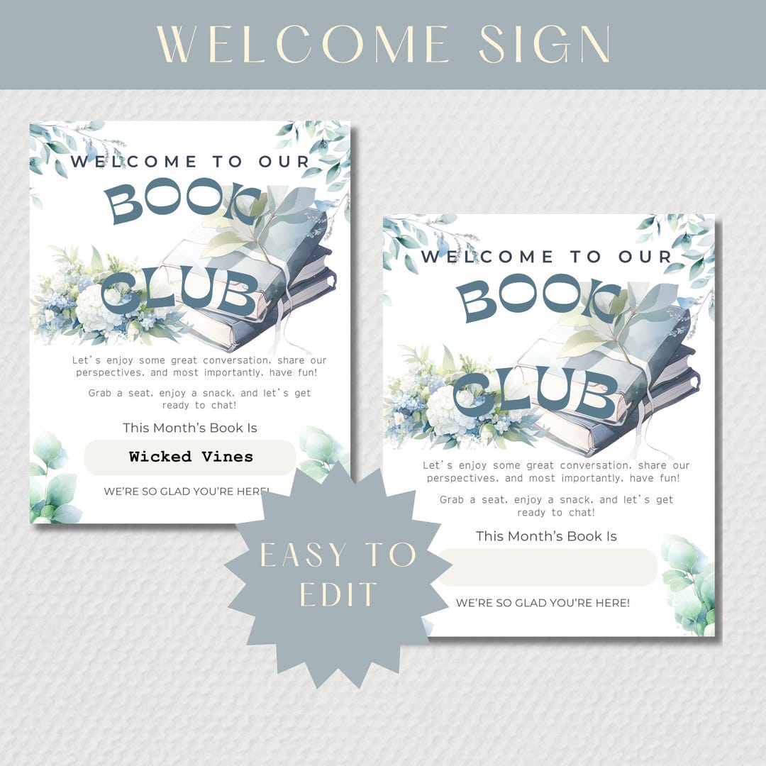 Book Club Welcome Sign Template: Editable Floral Design (8x10" Canva ...