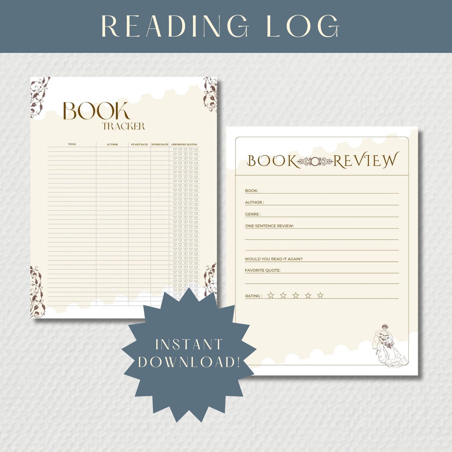 Printable Reading Log & Book Review: Minimalist Tracker (PDF Download ...