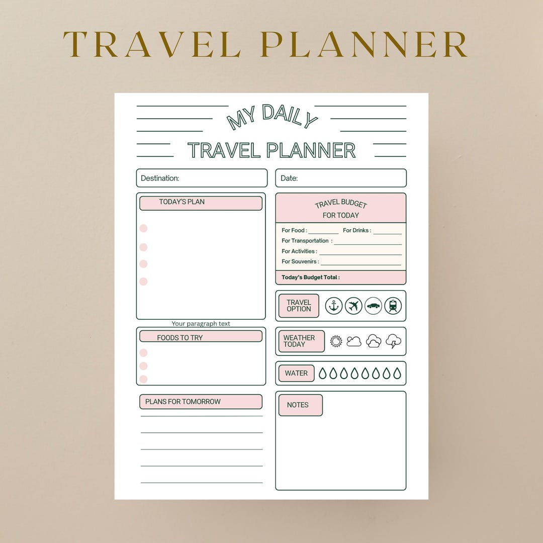 Printable Travel Planner: Vacation Itinerary Organizer (PDF Download ...