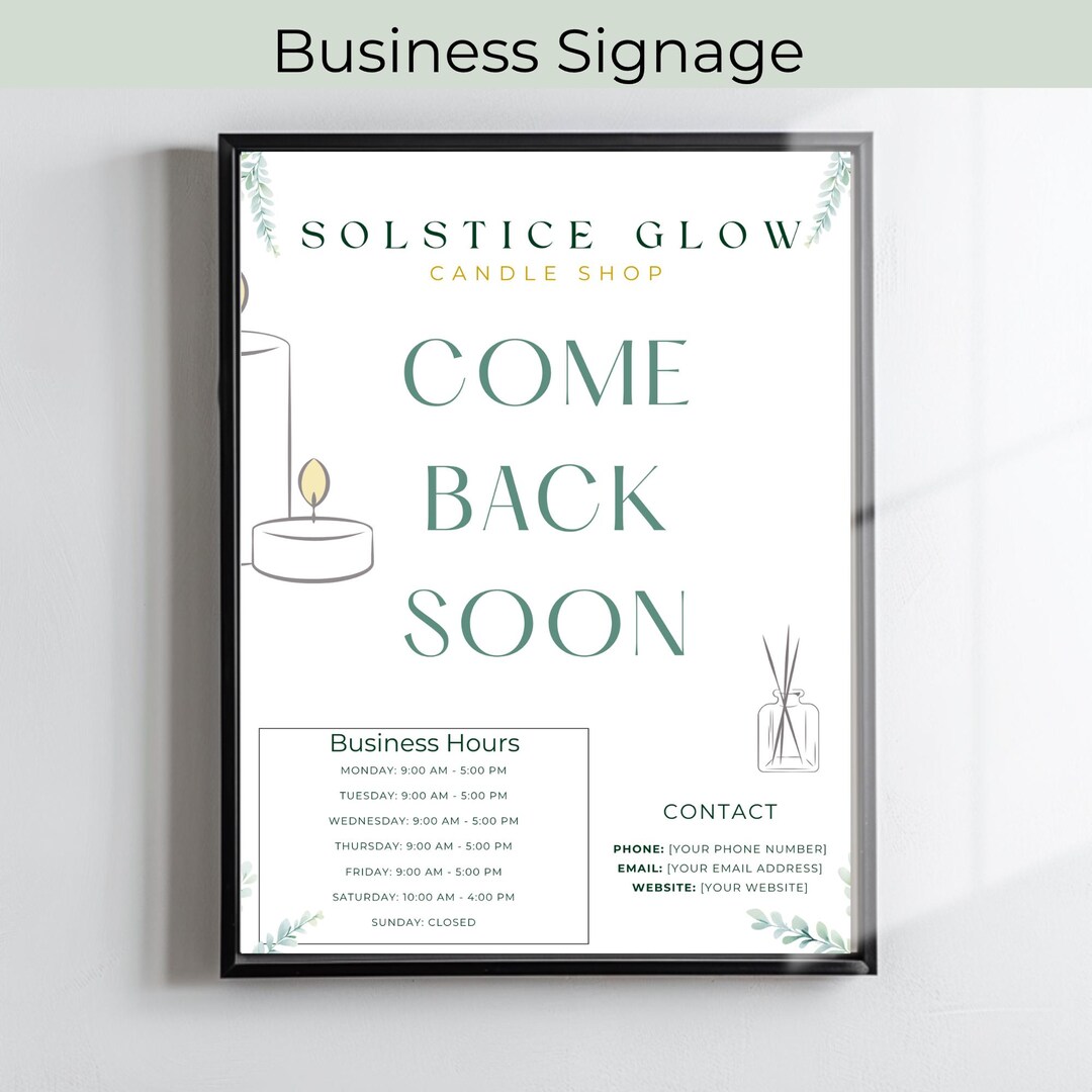 Editable Business Hours Sign: Minimalist Canva Template (8x10 Inches ...