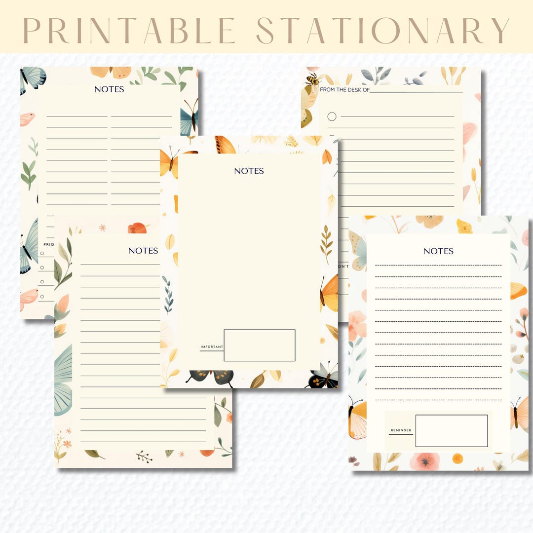 Floral Butterfly Stationery Set: Elegant Lined/unlined Note Paper (PDF ...
