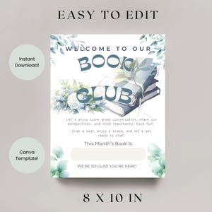 Book Club Welcome Sign Template: Editable Floral Design (8x10" Canva ...