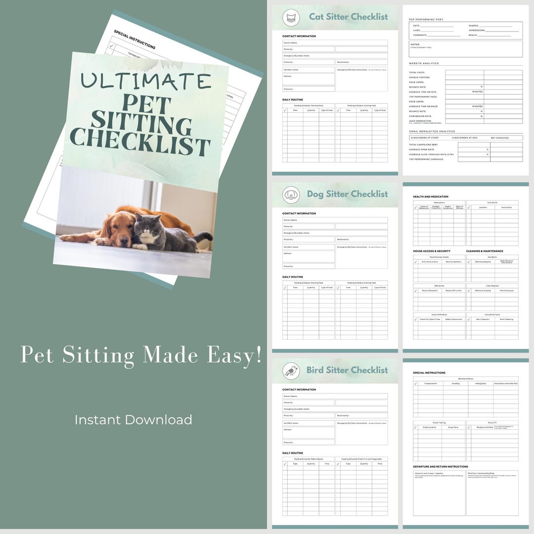 Pet Sitter Checklist Printable |pet Care Forms for Dog, Cat, Small ...