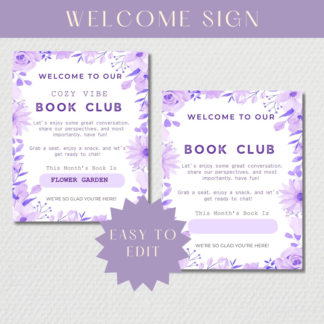 Printable Book Club Welcome Sign| Editable Welcome Sign for Book Club ...