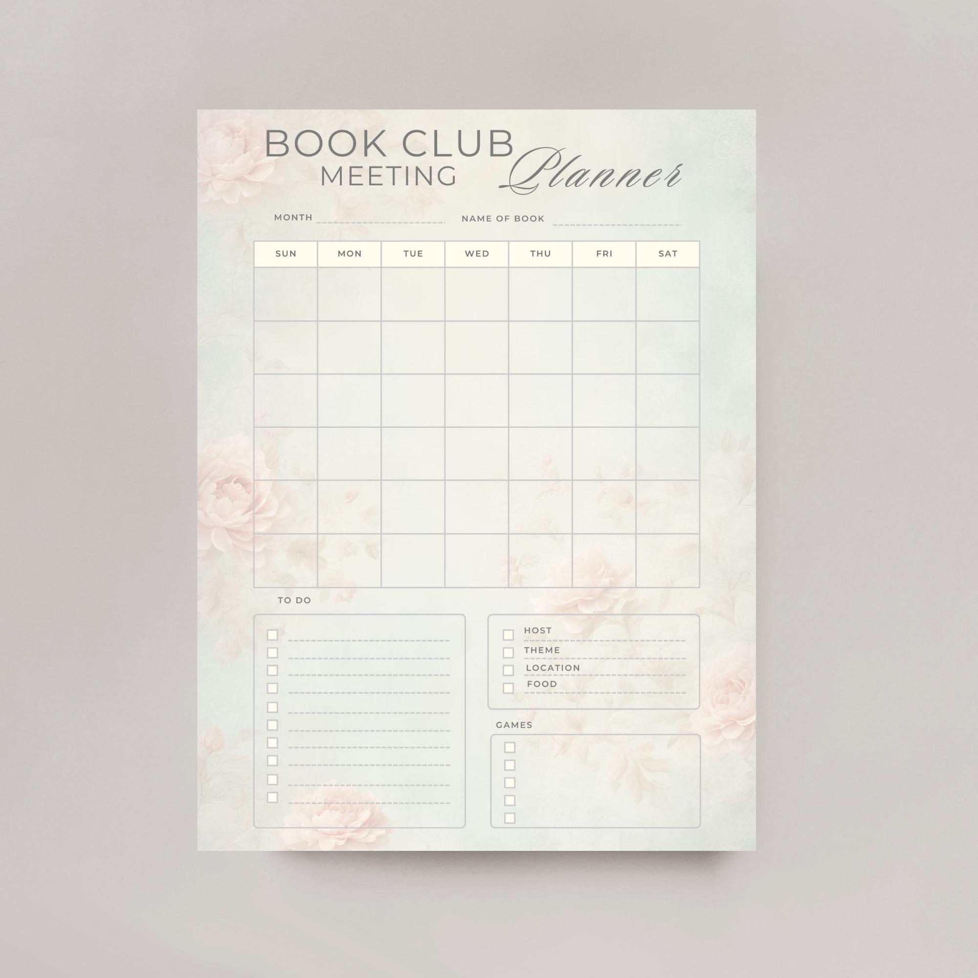 Book Club Meeting Planner: Printable Organizer, Host Notes (PDF ...