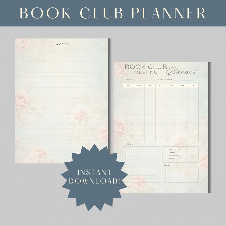 Book Club Meeting Planner: Printable Organizer, Host Notes (PDF ...