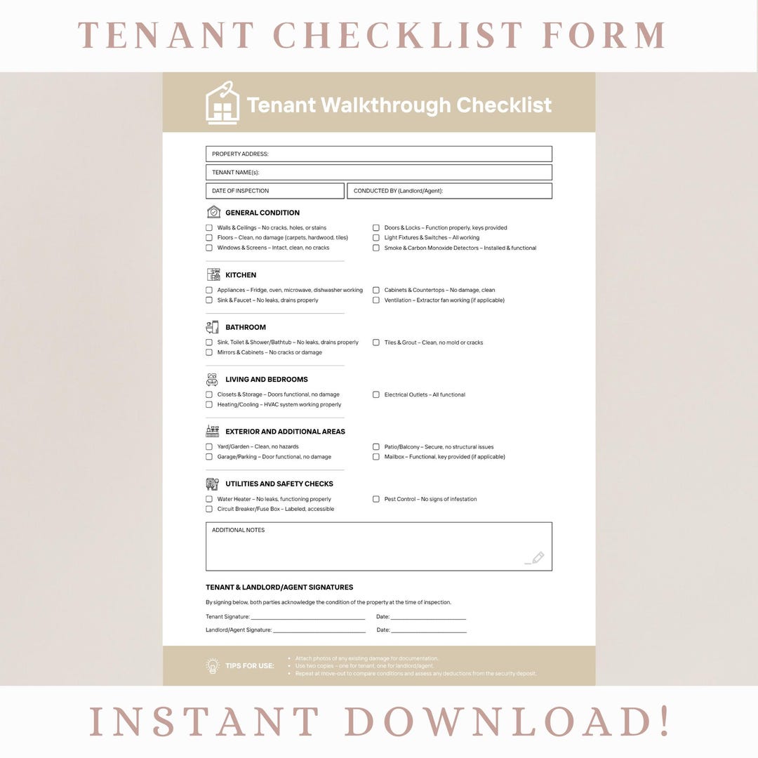 Tenant Walkthrough Checklist: Rental Property Inspection Form PDF ...