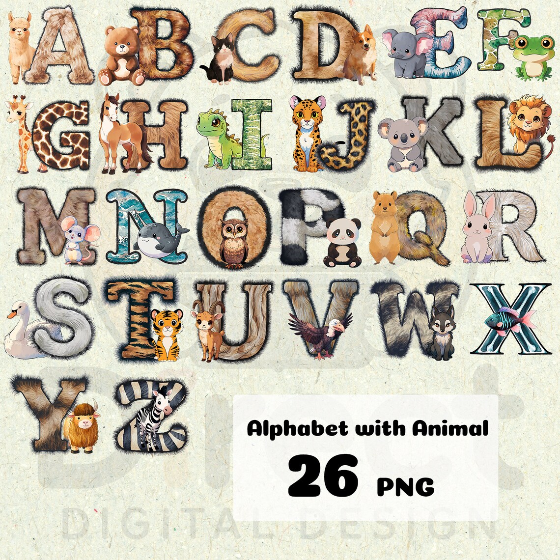 Watercolor Alphabet Animal Clipart, Alphabet Letter Clipart, Nursery ...