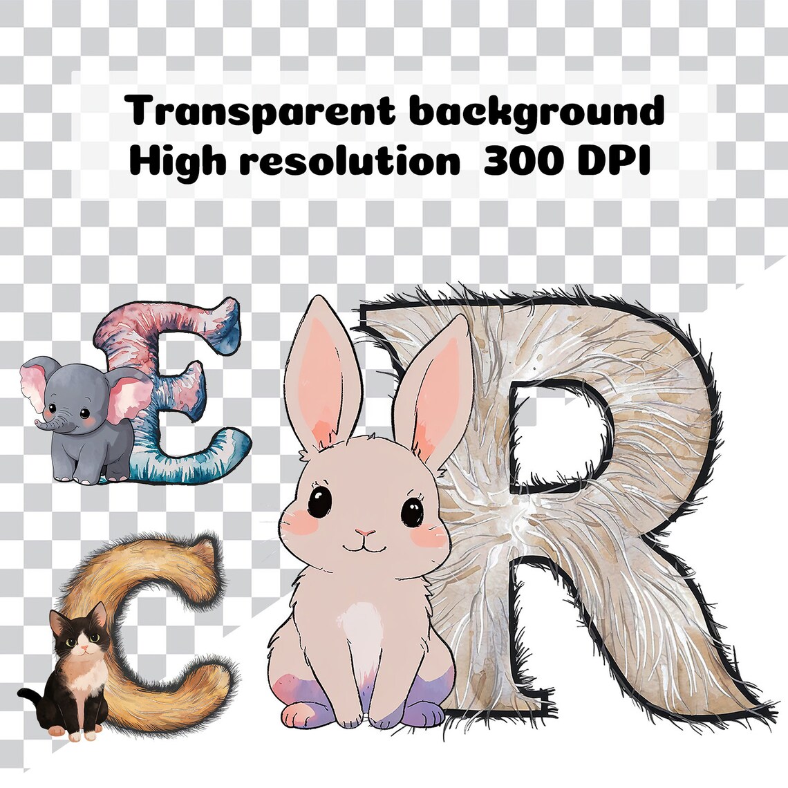 Watercolor Alphabet Animal Clipart, Alphabet Letter Clipart, Nursery ...