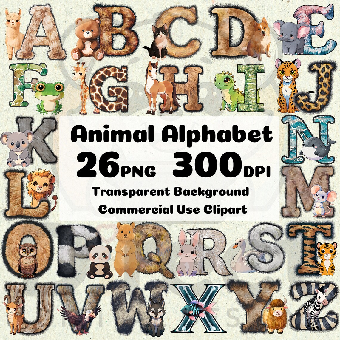Watercolor Alphabet Animal Clipart, Alphabet Letter Clipart, Nursery ...