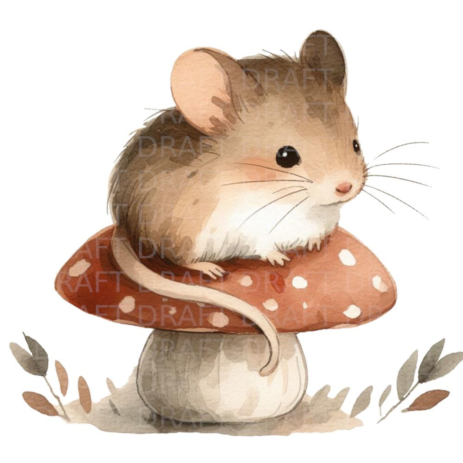 Mouse Sat on a Toadstool Watercolour Illustration, High Quality Digital ...