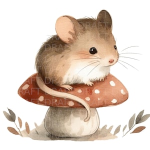 Mouse Sat on a Toadstool Watercolour Illustration, High Quality Digital ...