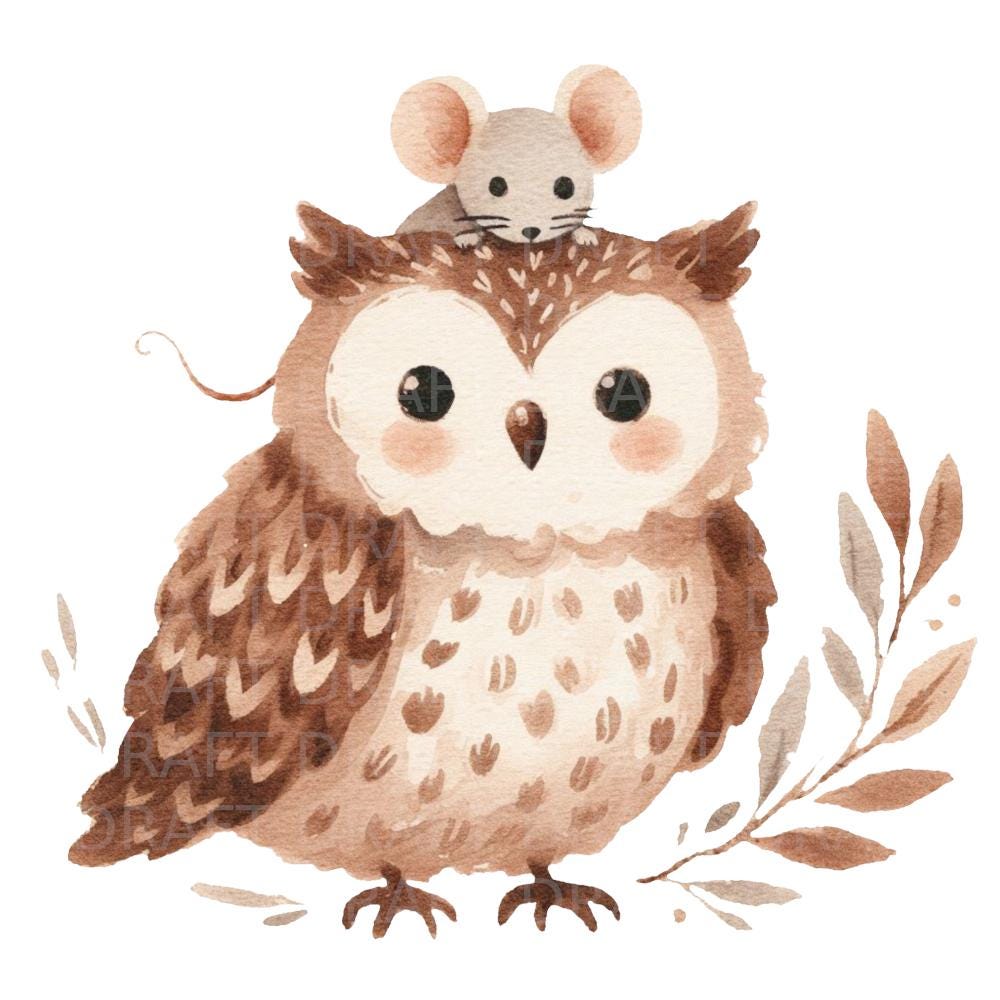 Owl & Mouse Friends Whimsical Watercolour Illustration, High Quality ...