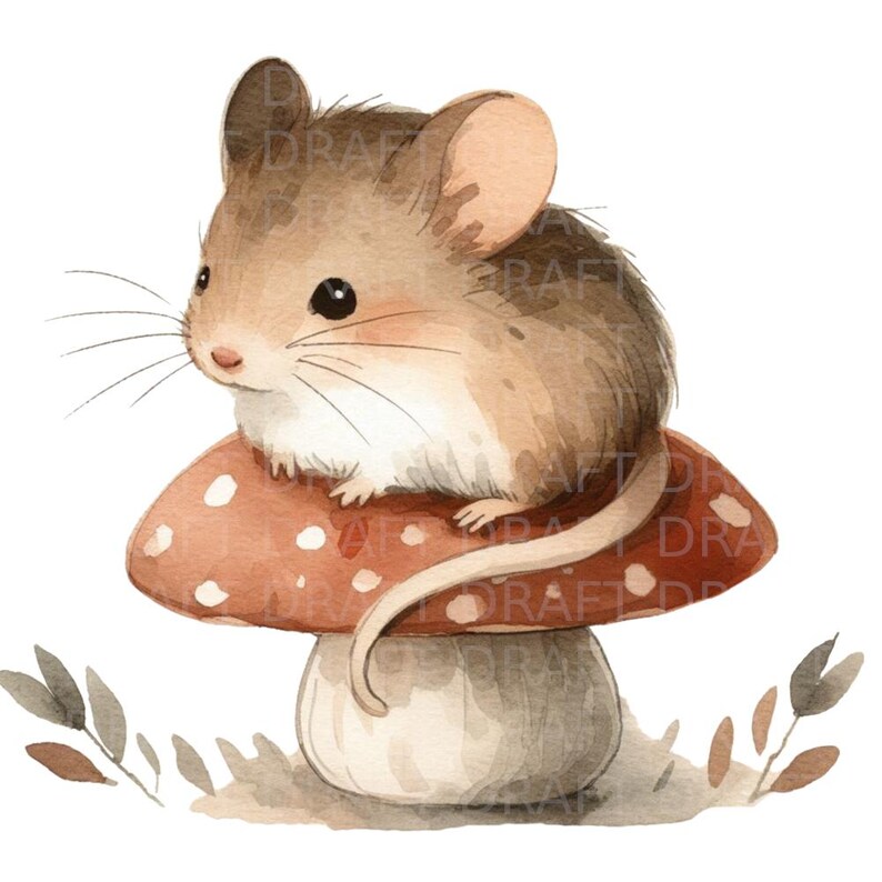 Mouse Sat on a Toadstool Watercolour Illustration, High Quality Digital ...