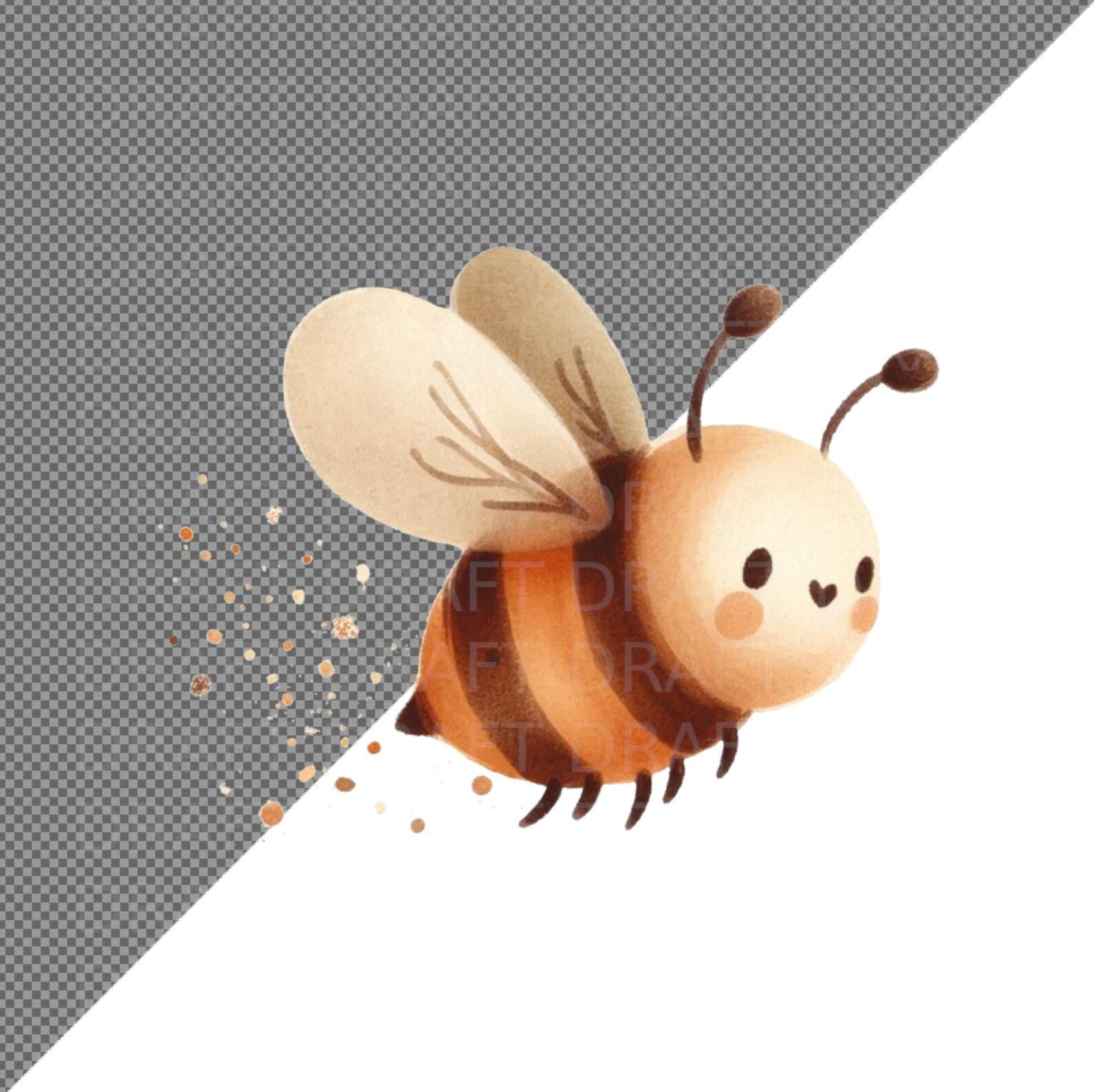 Fat Bumble Bee Flying, Watercolour Illustration, High Quality Digital ...